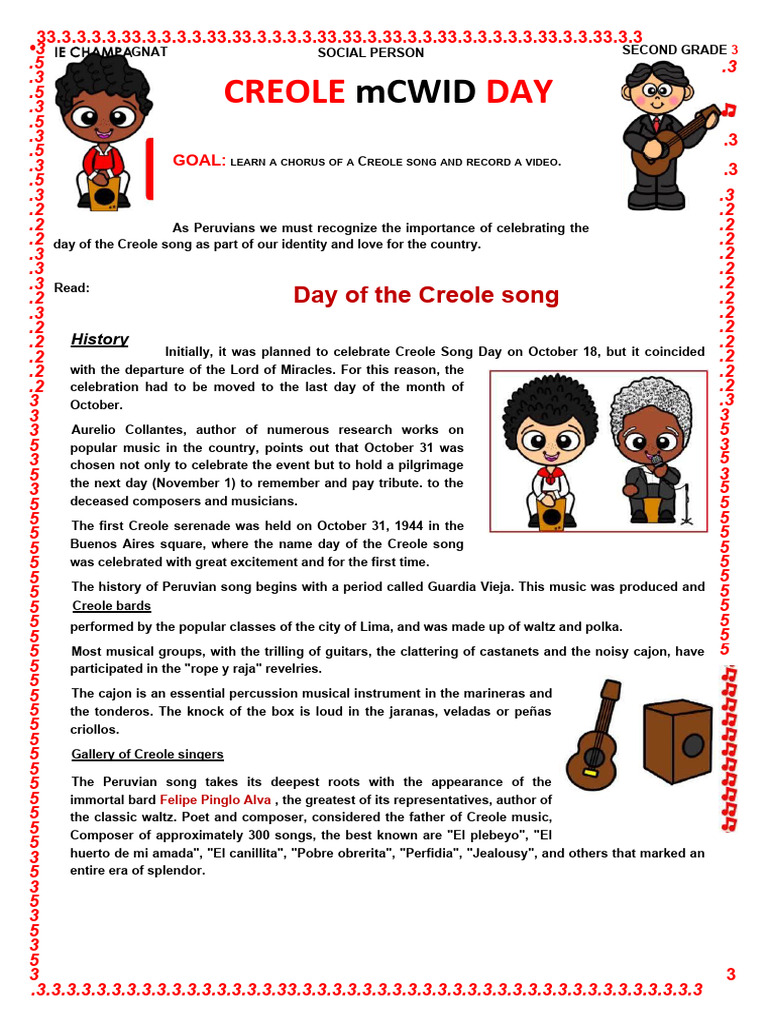 Sheet 244 Creole Song Day Personal Social | PDF