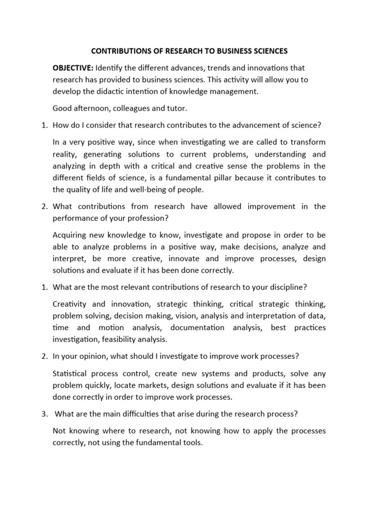 Contributions of Research To Business Sciences | PDF | Science | Knowledge
