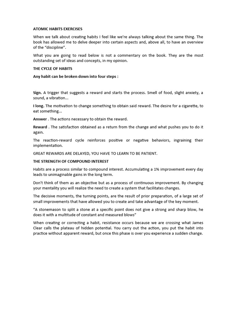 Atomic Habits Exercises | PDF | Habits | Disciplines