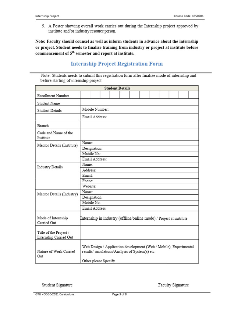 Internship Project Registration Form | PDF | Computing | Cyberspace