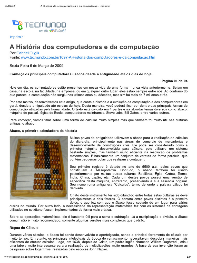 1.a Historia Dos Computadores e Da Computacao - Imprimir | PDF | PCs ...