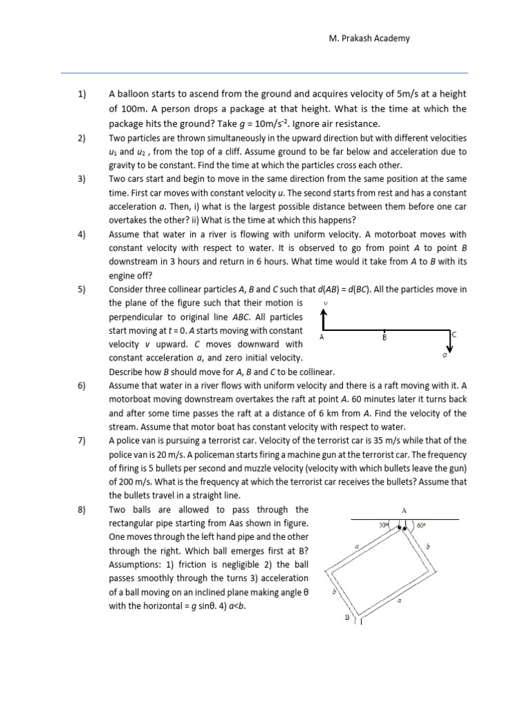 10 1D2D-Vectors Classwork Problems | PDF | Acceleration | Velocity