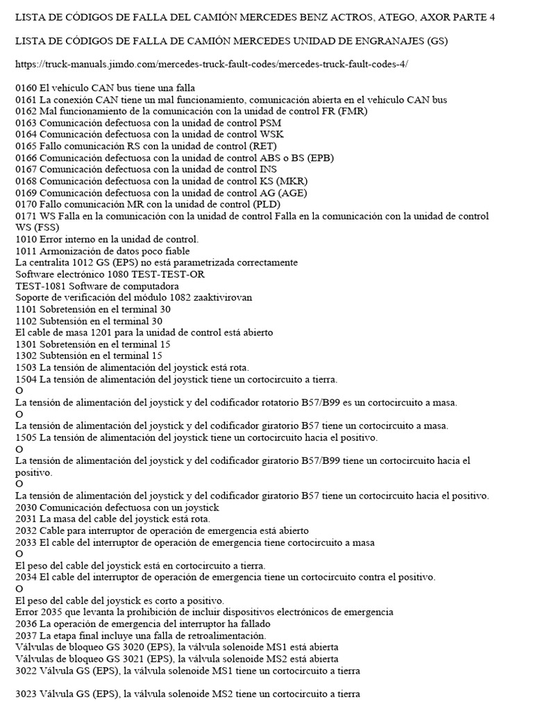 Lista de Códigos de Falla de Camiones Mercedes Benz Actros, Atego, Axor, Parte 4 | Descargar ...