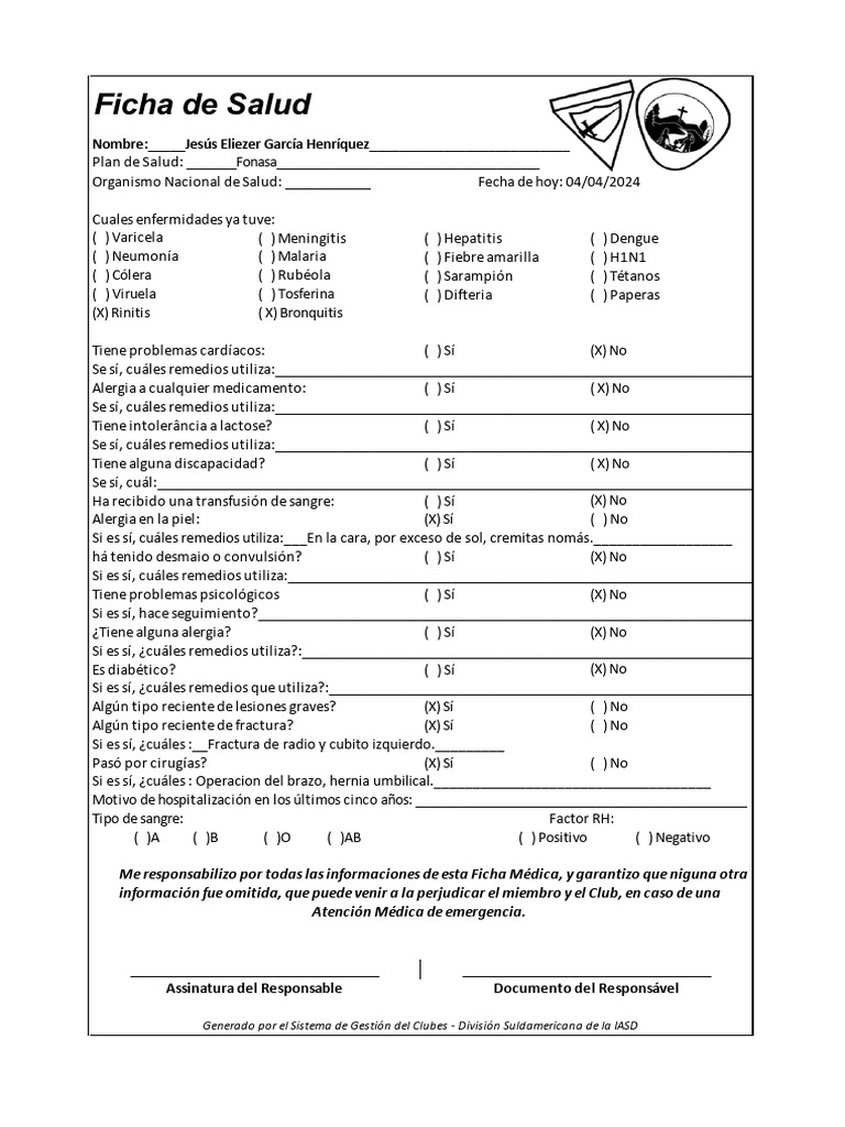 Ficha de Salud | Descargar gratis PDF | Medicina | Inmunología