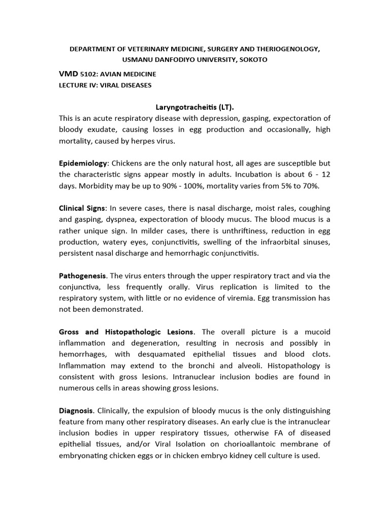VMD 5102 Viral Diseases | PDF | Infection | Influenza