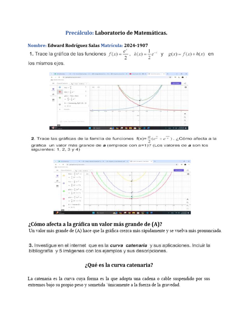 Pre-Calculo Proyecto - Curva Catenaria Completado | PDF