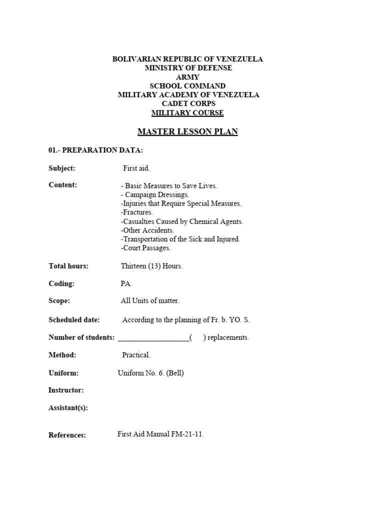 First Aid Lesson Plan | PDF | First Aid | Wound