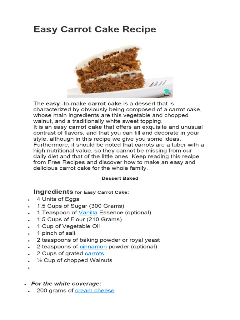Easy Carrot Cake Recipe | PDF | Cakes | Desserts