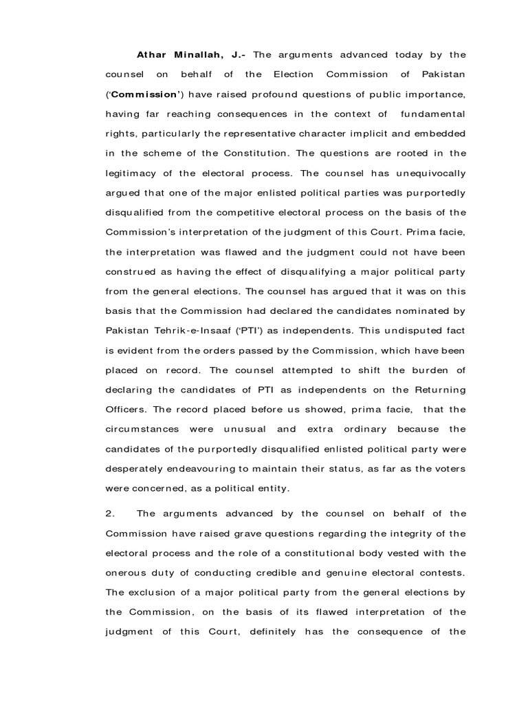 Justice Athar Minallah | PDF | Elections | Judgment (Law)
