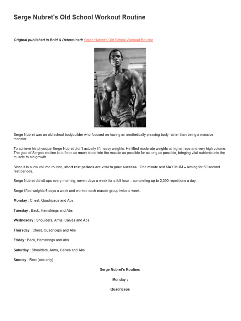 Exercise Routine: Old School by Serge Nubret | PDF | Strength Training ...