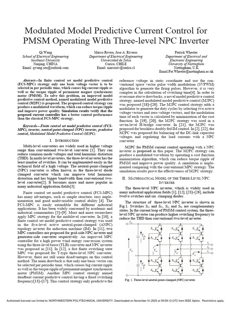 Modulated Model Predictive Current Control For PMSM Operating With ... Modulated Model Predictive Current Control For PMSM Operating With ...