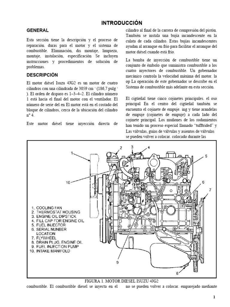 MOTOR DIESEL ISUZU 4JG2 Manual de Servicio | PDF | Inyección de combustible | Motor diesel