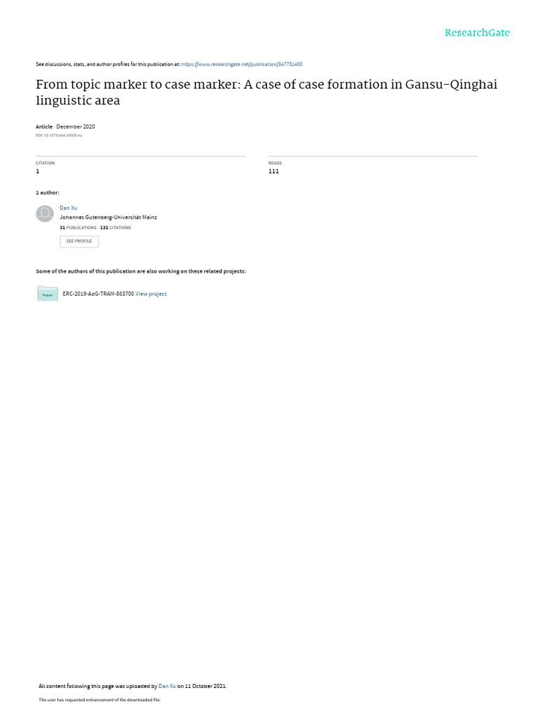 Xu Dan From Topic Marker To Case Marker | PDF | Preposition And ...