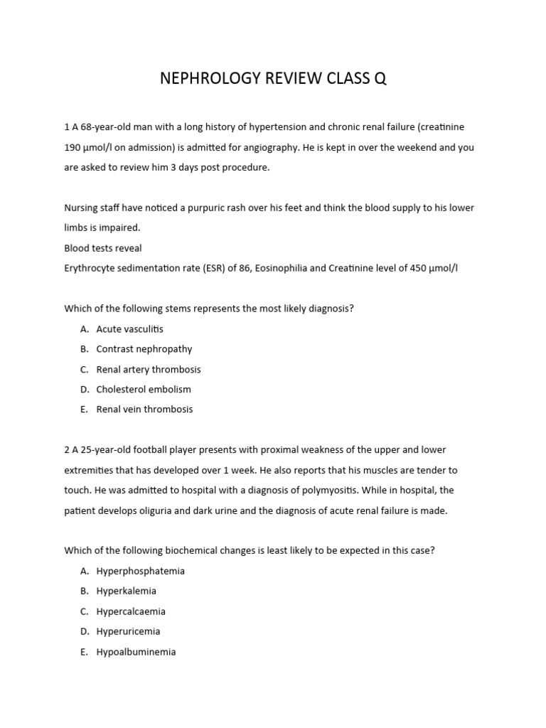 Nephrology Review Class Q | PDF | Kidney | Hypertension