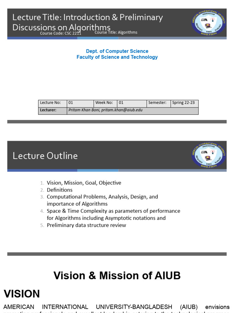 Lecture 11 Introduction Of Algorithm Pdf Algorithms Computer