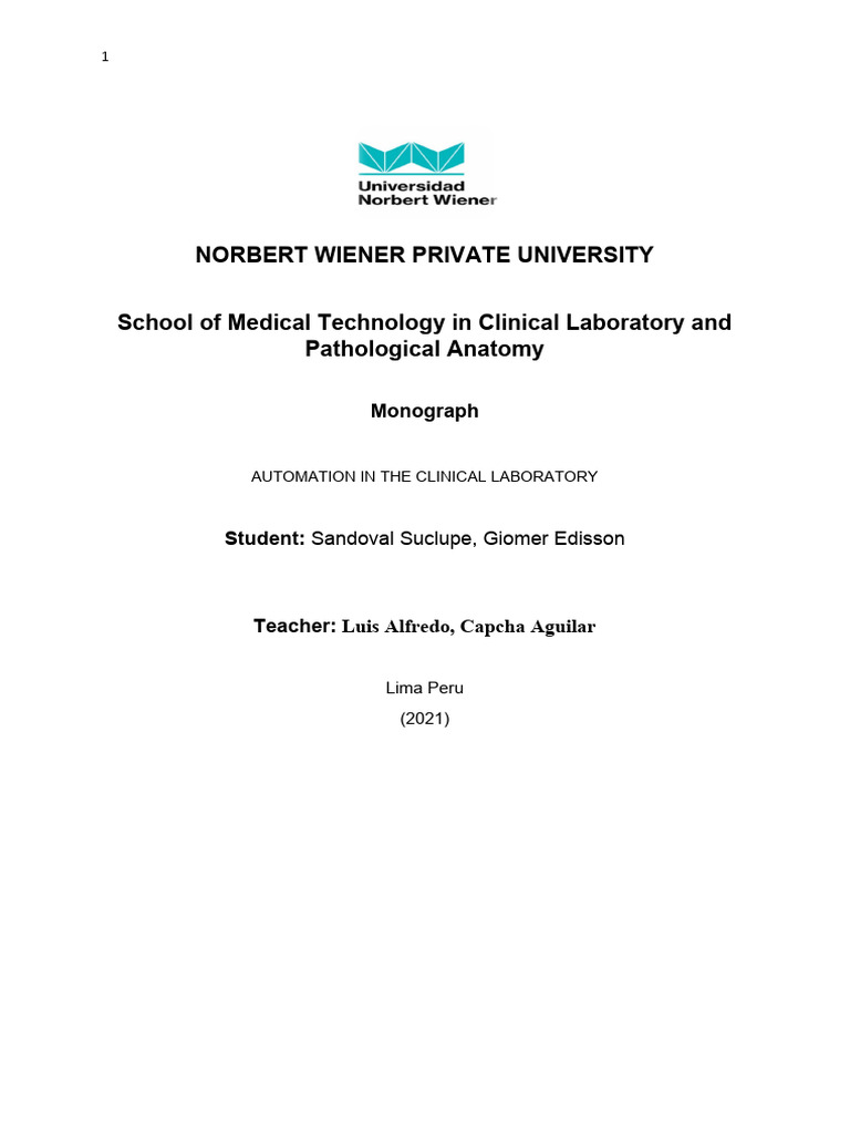 Monograph On Automation in The Clinical Laboratory | PDF | Automation ...