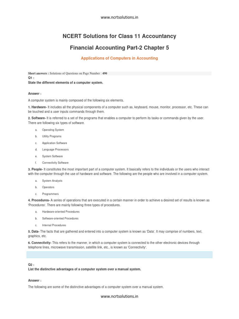 NCERT Solutions For Class 11 Accountancy Part 2 Chapter 5 | PDF ...