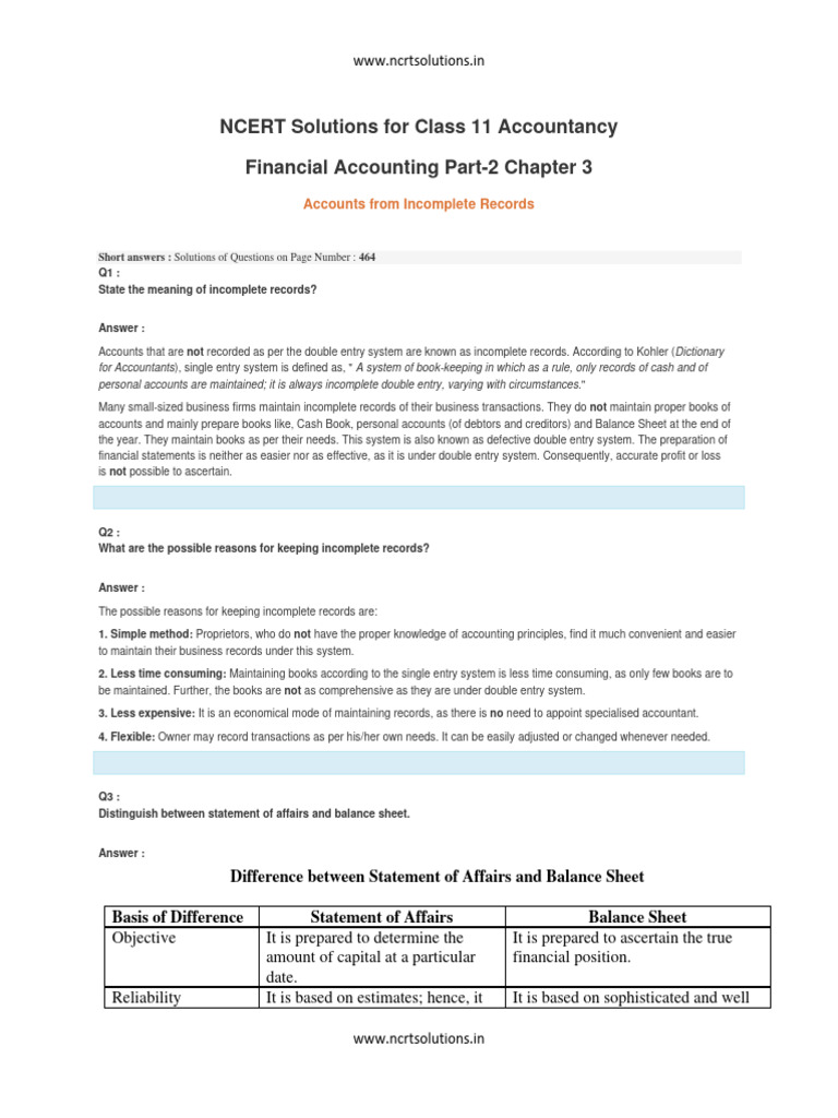 NCERT Solutions For Class 11 Accountancy Part 2 Chapter 3 | PDF ...