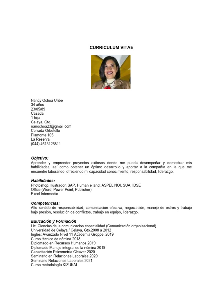 CV Nancy Ochoa Uribe Actualizado | PDF | Reclutamiento | Gestión de recursos humanos