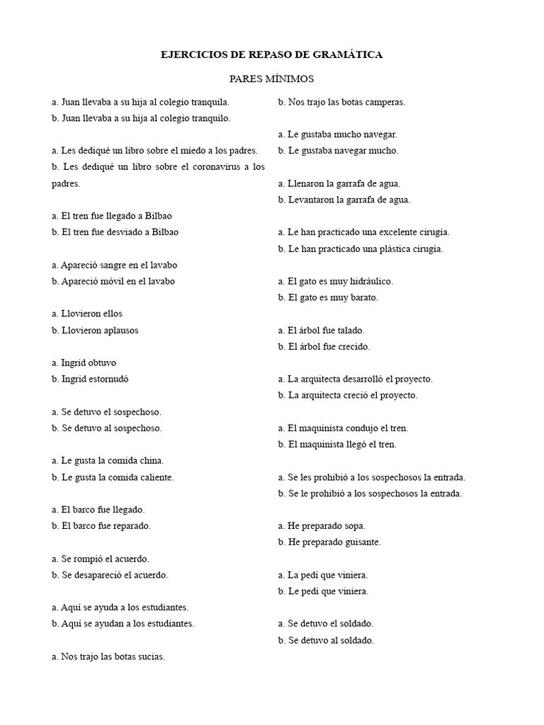 Ejercicios de repaso gramatical | PDF | Objeto (gramática) | Asunto ...