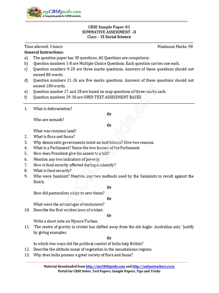 2017 09 Social Science SP Sa2 01 Ques | PDF