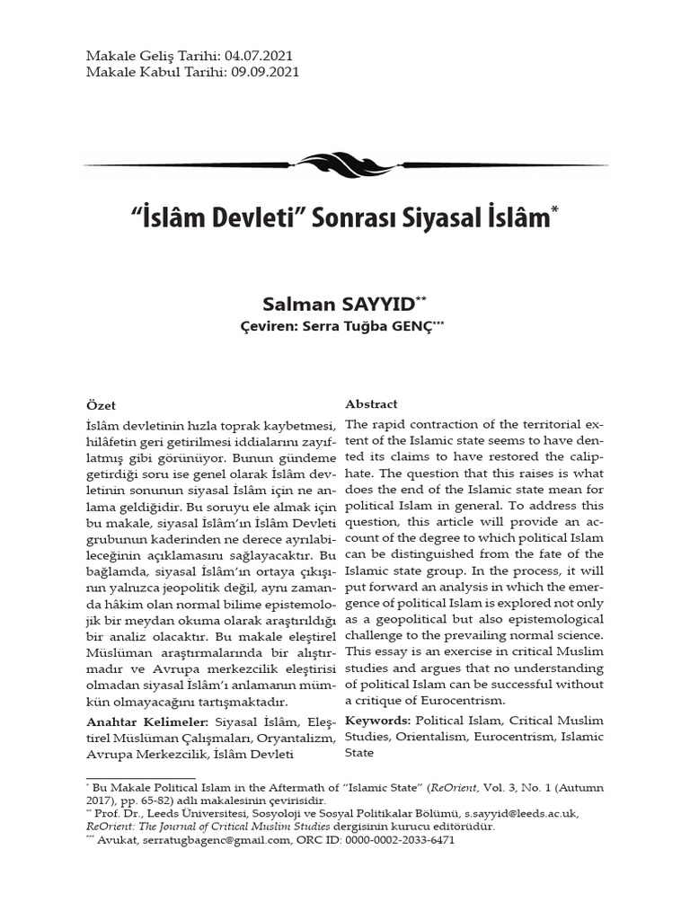 Salman SAYYID Islam Devleti Sonrasi Siyasal Islam | PDF