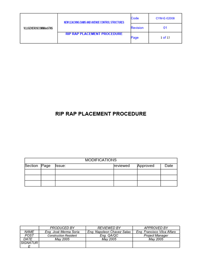 Rip Rap Placement Procedure Guide | PDF | Specification (Technical ...