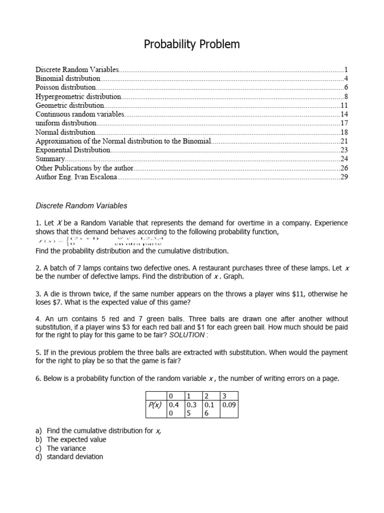 Probability Problem | PDF | Probability Distribution | Standard Deviation