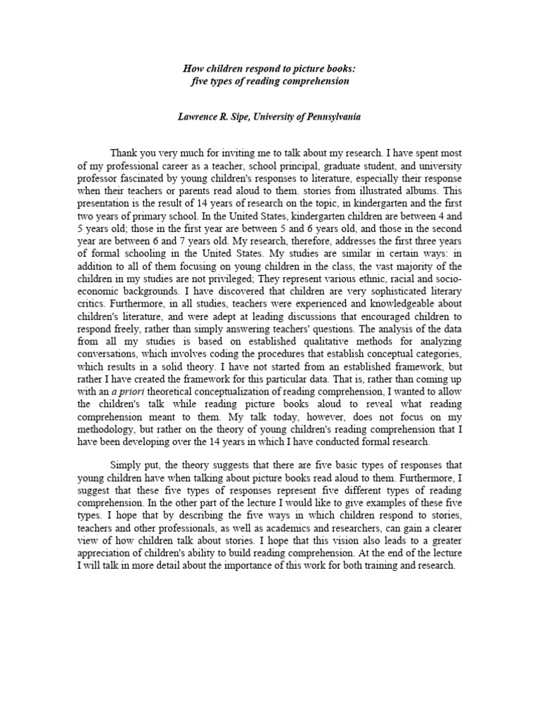 Five Types of Reading Comprehension-Sipe | PDF | Reading Comprehension ...