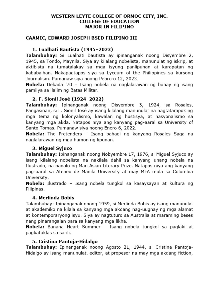 Kontemporaryong Manunulat | PDF