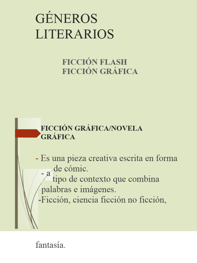 Géneros Literarios: Ficción Flash Ficción Gráfica | PDF | Novelas | Cómics