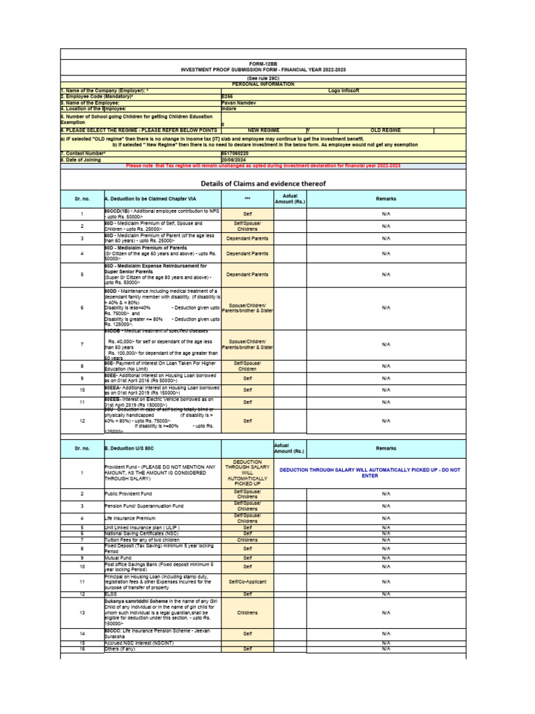 12BB - Investment Declaration Form - 2022-2023 | PDF | Loans | Life ... 12BB - Investment Declaration Form - 2022-2023 | PDF | Loans | Life ...