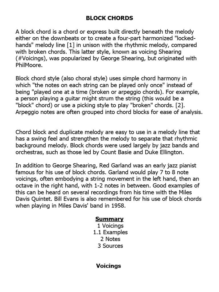Block Chords | PDF | Chord (Music) | Harmony