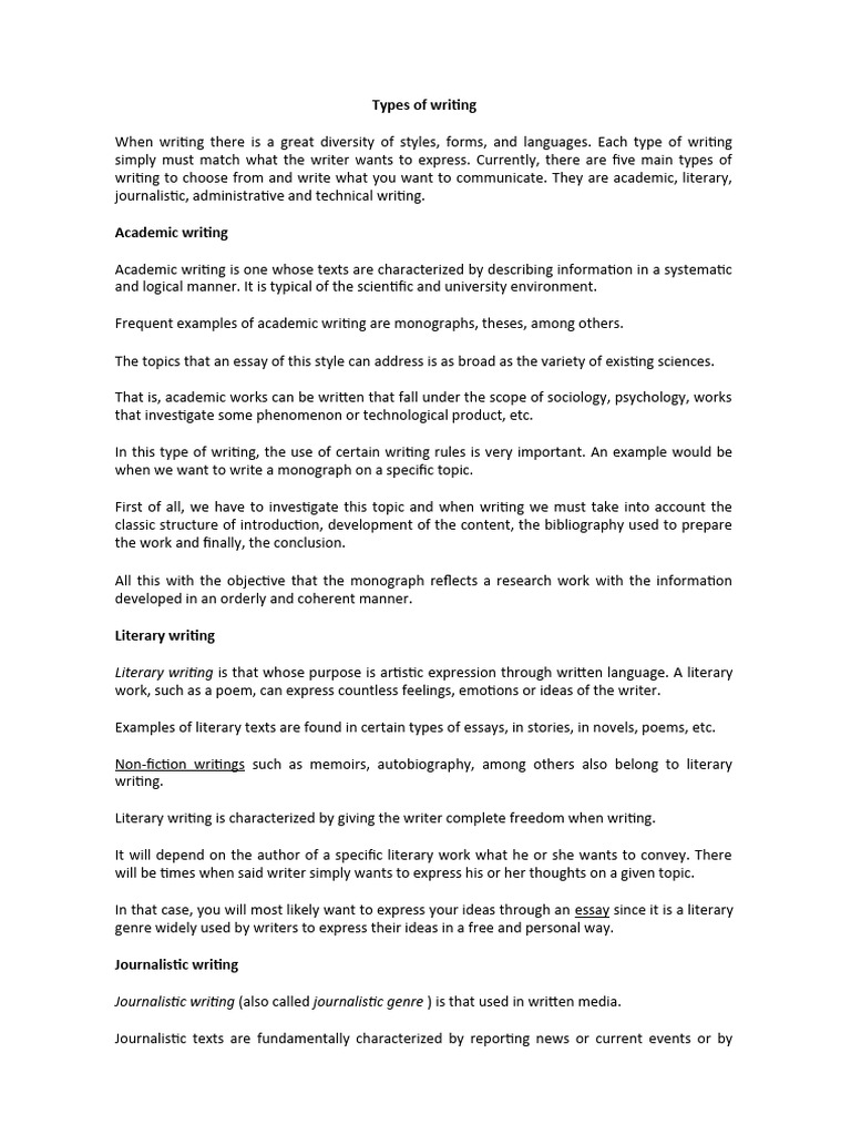 Types of Writing | PDF | Nursing | Writing