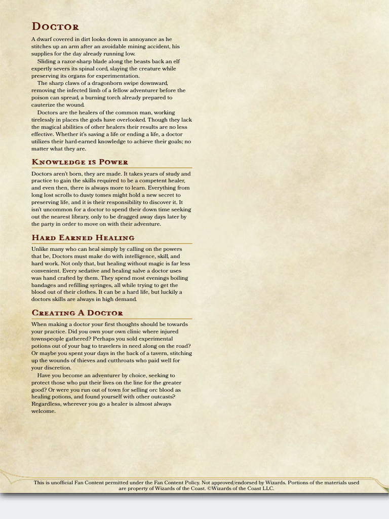 Doctor Class, 5e GM Binder | PDF