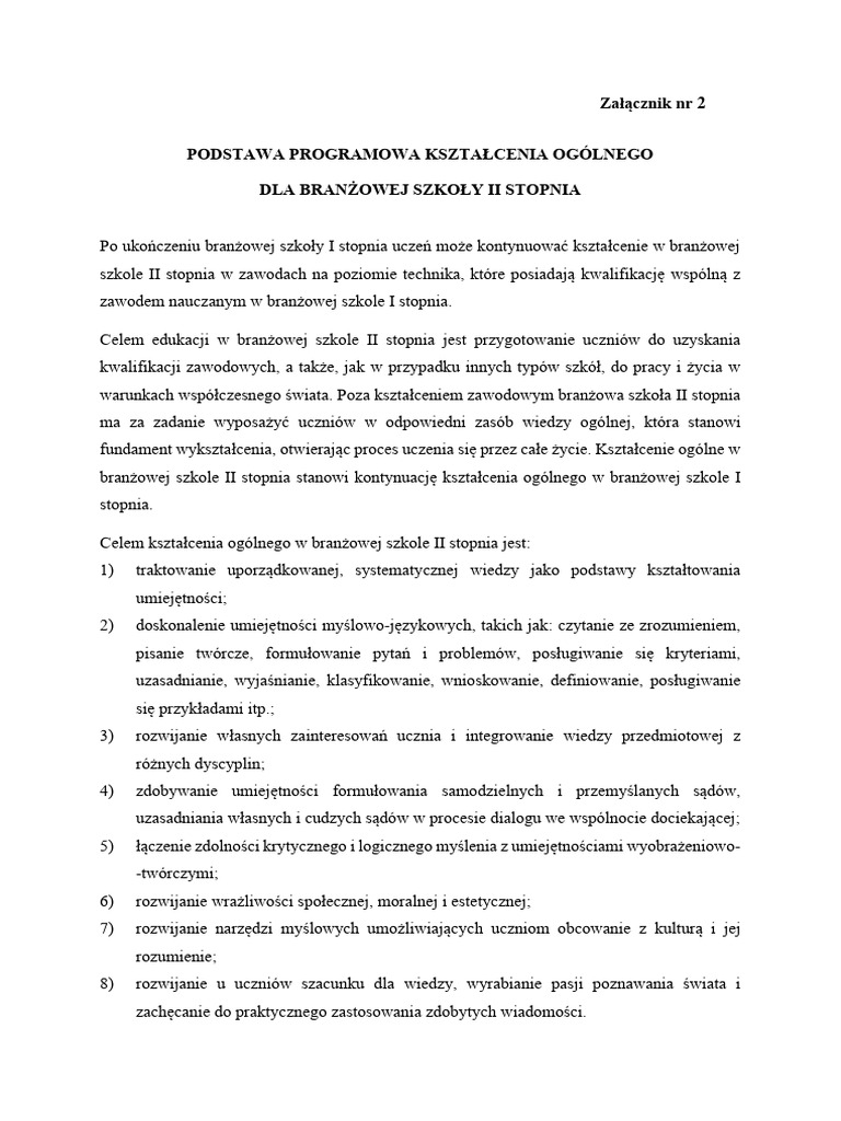 ZAŁ 2 Do ROZP ME Ws Podstawy Programowej (BS II) | PDF