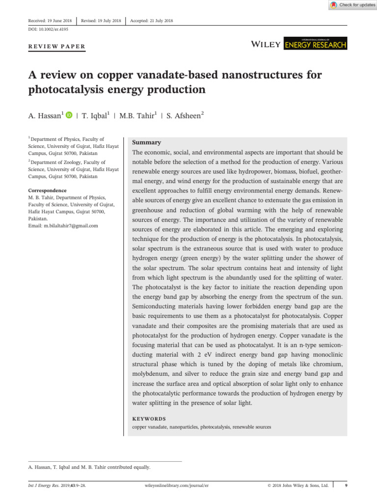 A Review On Copper Vanadate Based Nanostructures For - Photocatalysis Energy Production | PDF ...