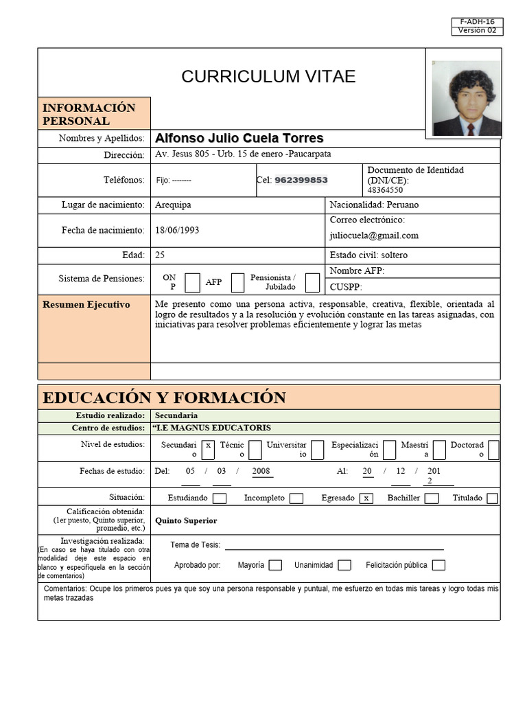 CV Julio | PDF | Documento de identidad