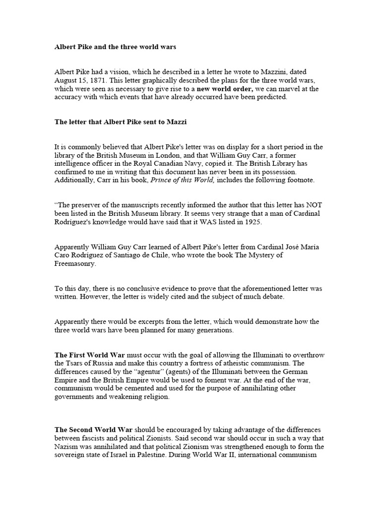 Albert Pike's Vision of Three World Wars | PDF | History
