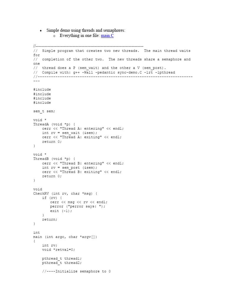 Simple Demo Using Threads And Semaphores Pdf