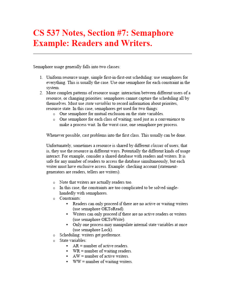 7-Semaphore Example Readers and Writers | PDF | Information Technology ...