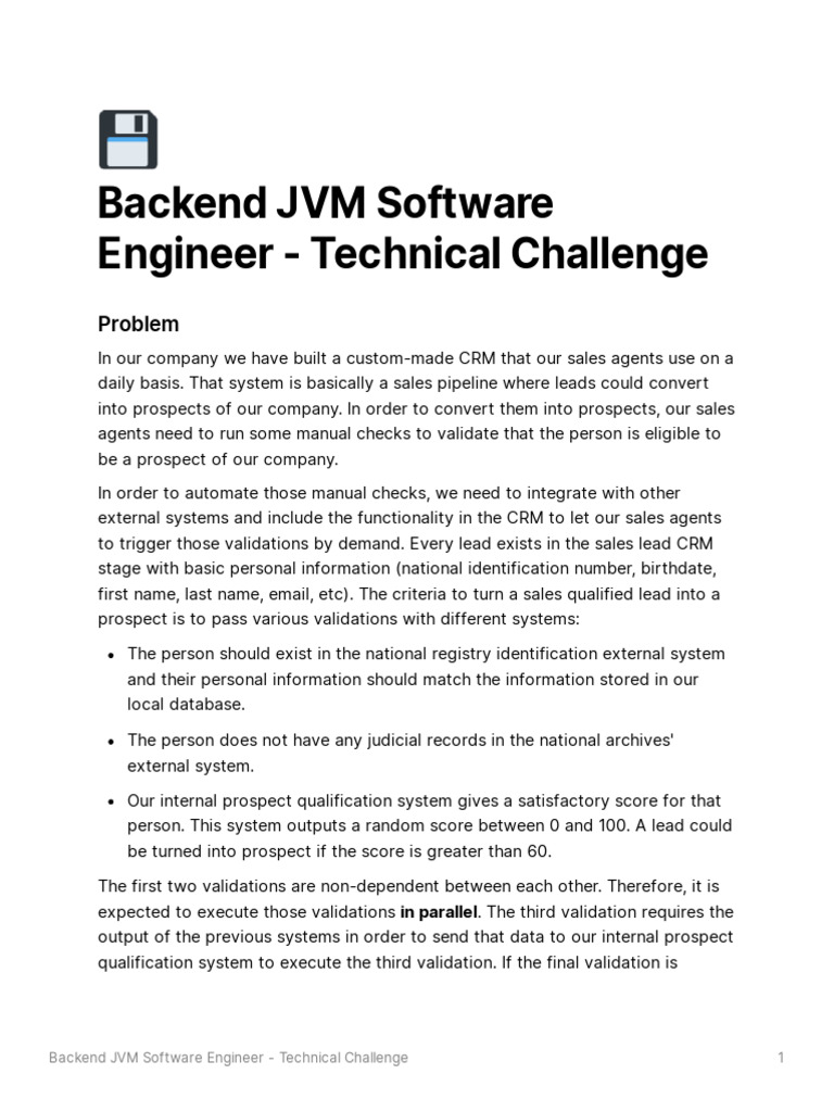 Backend Jvm Software Engineer Technical Challenge Pdf Customer Relationship Management