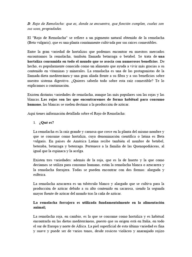Propiedades y Usos del Rojo de Remolacha | PDF