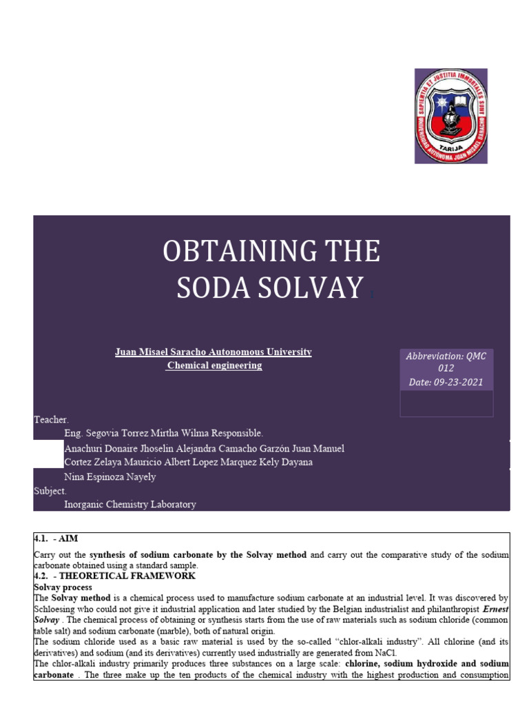 REPORT 4 Obtaining Solvay Soda Group 2 LAB QMC 012 | PDF | Sodium ...