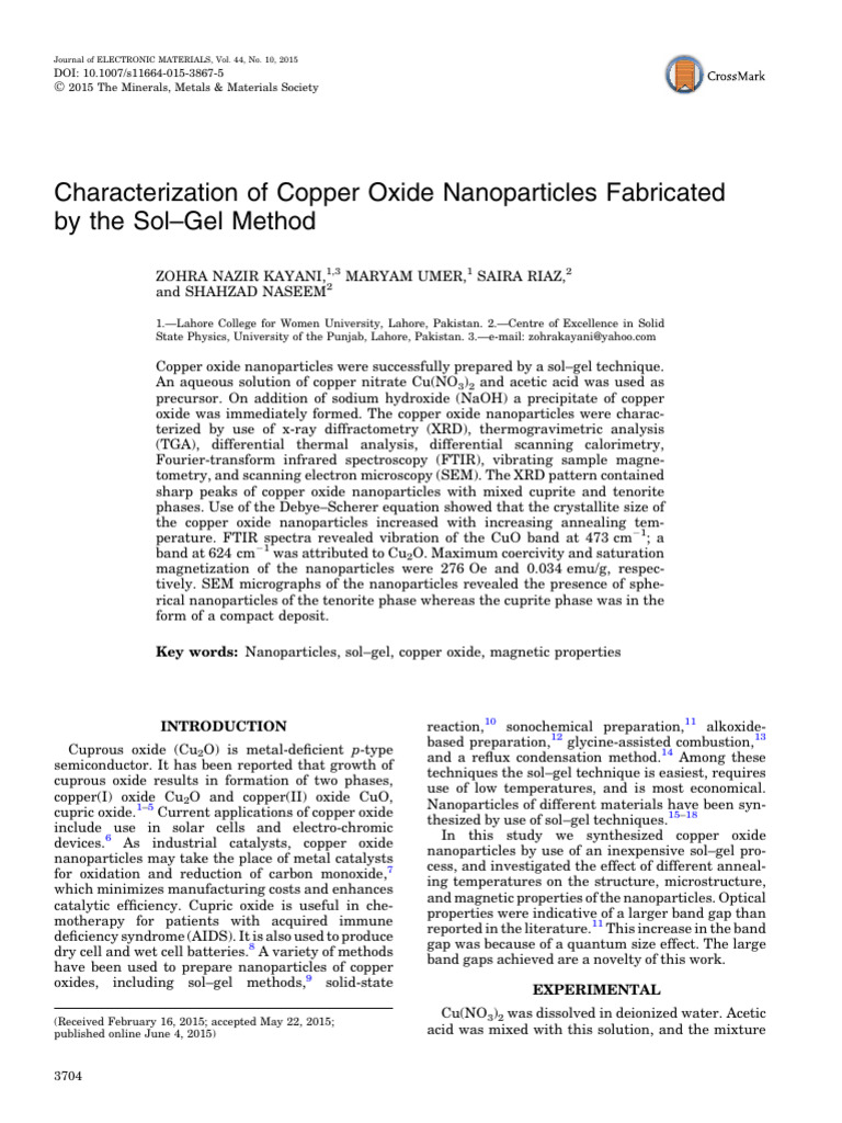 Copper Oxide Nanoparticle Characterization | PDF | Nanoparticle | X Ray ...