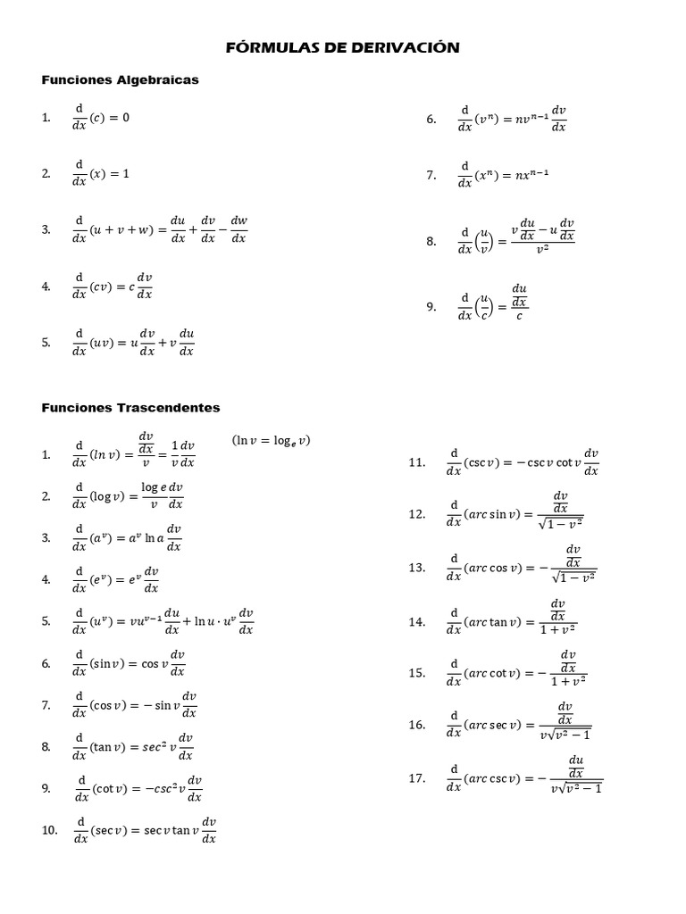 Fórmulas Derivadas | PDF