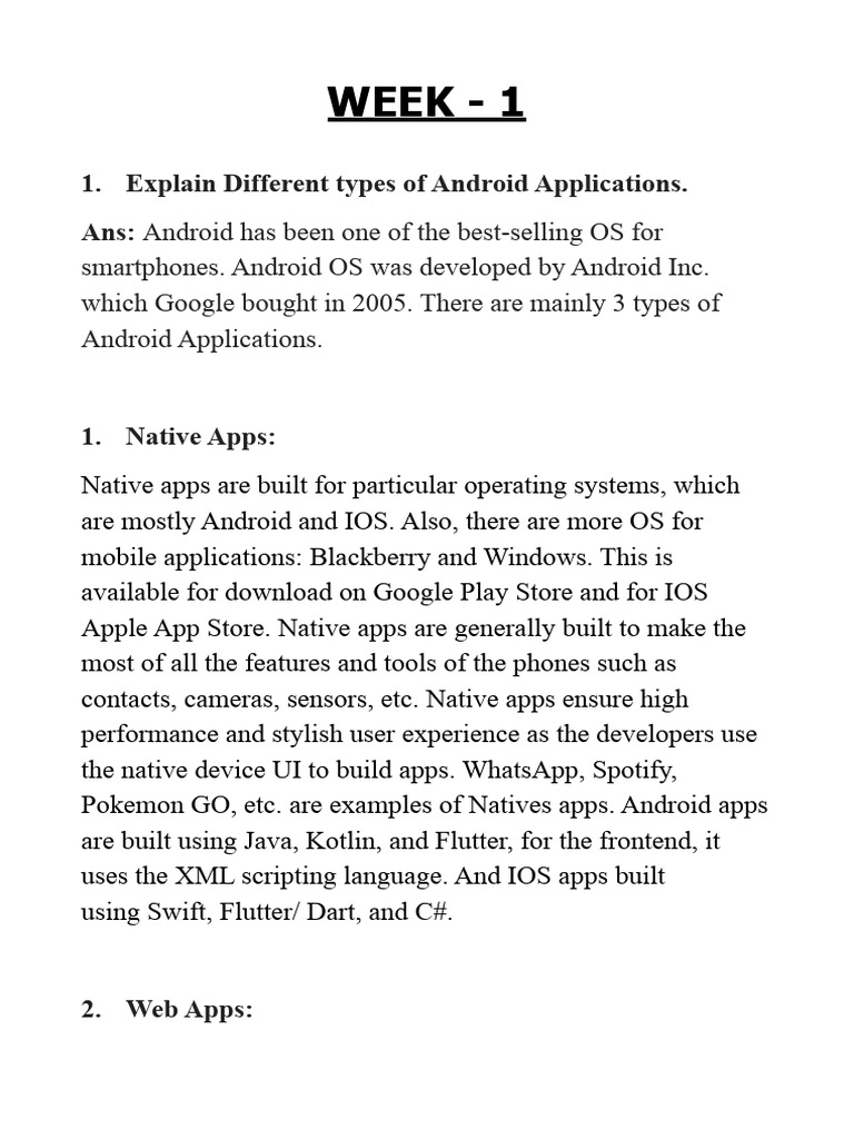 Week-1 Answers | PDF | Mobile App | Android (Operating System)