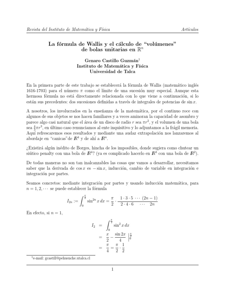 Wallis | PDF | Integral | Pi