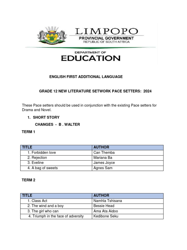 Grade 12 Lit Pace Setters | PDF | General Fiction