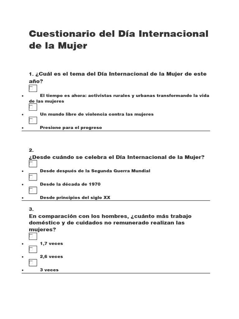 Cuestionario Del Día Internacional de La Mujer | PDF